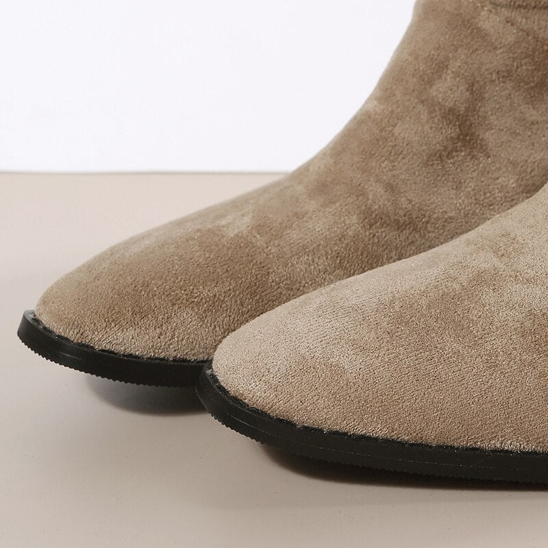 Women's Pleated Low Heel Knee High Microfiber Boots