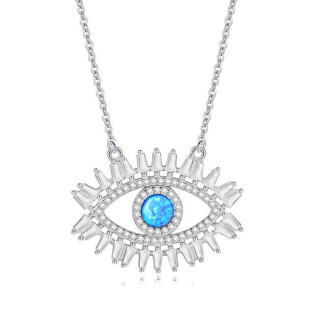 Popular Sterling Silver CZ Crystal Turkish Eye Necklace